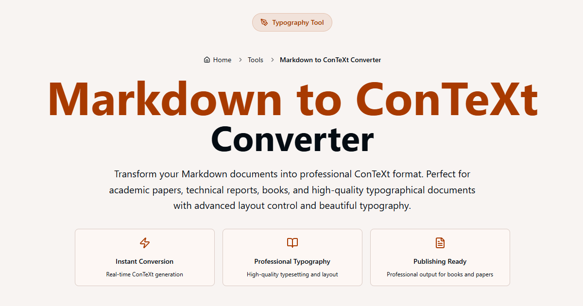 Markdown to ConTeXt Converter – Convert MD to ConTeXt | ToMarkdown