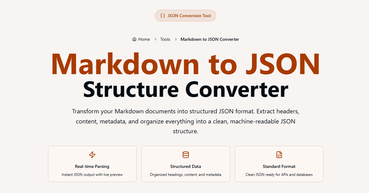 Markdown to JSON Converter – Convert MD to JSON | ToMarkdown Markdown to JSON Converter – Convert MD to JSON | ToMarkdown