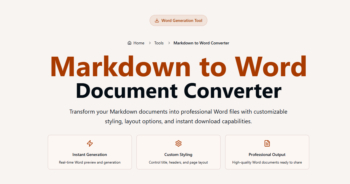Markdown to Word Converter – Free Online MD to DOCX Tool | ToMarkdown Markdown to Word Converter – Free Online MD to DOCX Tool | ToMarkdown